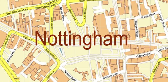 Nottingham + Derby UK PDF Vector Map: City Plan High Detailed Street ...