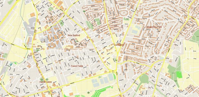 Nottingham + Derby UK PDF Vector Map: City Plan High Detailed Street ...