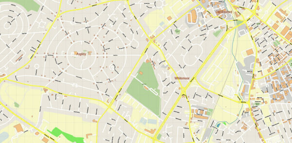 Nottingham + Derby UK PDF Vector Map: City Plan High Detailed Street ...