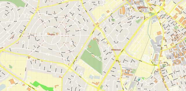 Nottingham + Derby UK PDF Vector Map: City Plan High Detailed Street ...