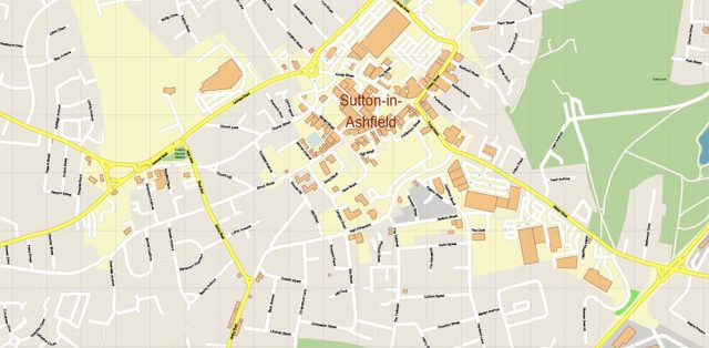 Nottingham + Derby UK PDF Vector Map: City Plan High Detailed Street ...