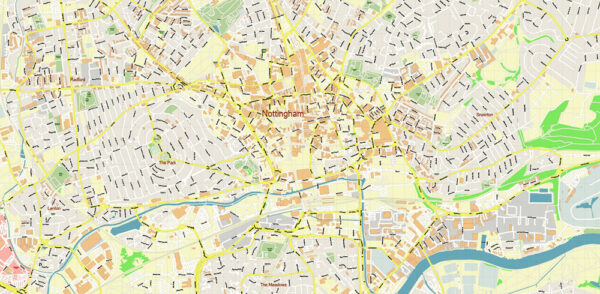 Nottingham + Derby UK PDF Vector Map: City Plan High Detailed Street ...
