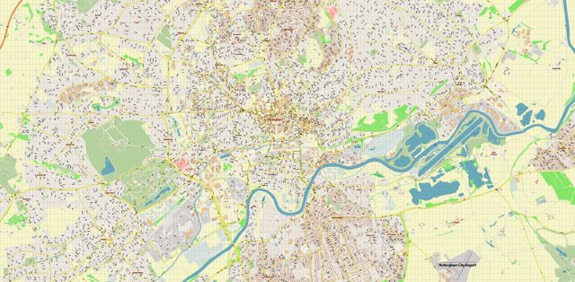 Nottingham + Derby UK PDF Vector Map: City Plan High Detailed Street ...