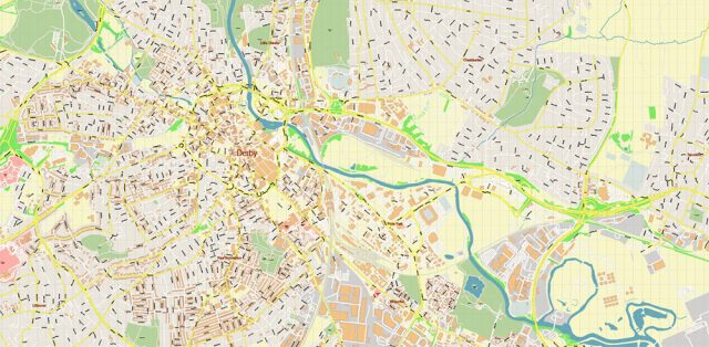 Nottingham + Derby UK PDF Vector Map: City Plan High Detailed Street ...