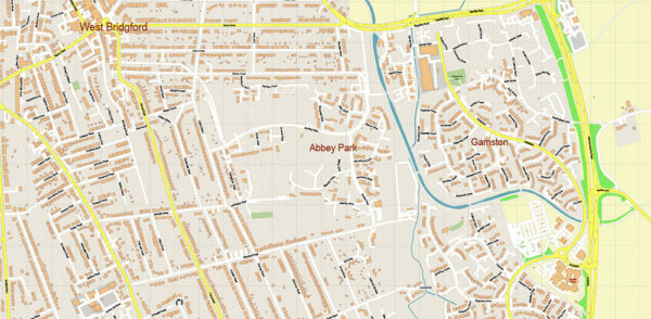 Nottingham + Derby UK PDF Vector Map: City Plan High Detailed Street ...