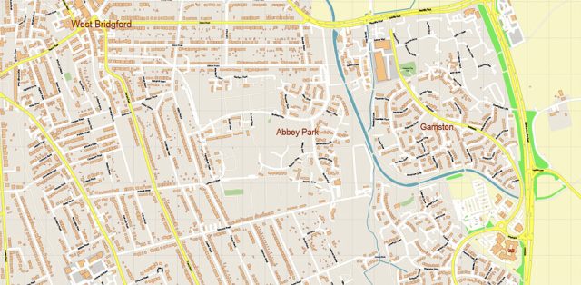 Nottingham + Derby UK PDF Vector Map: City Plan High Detailed Street ...