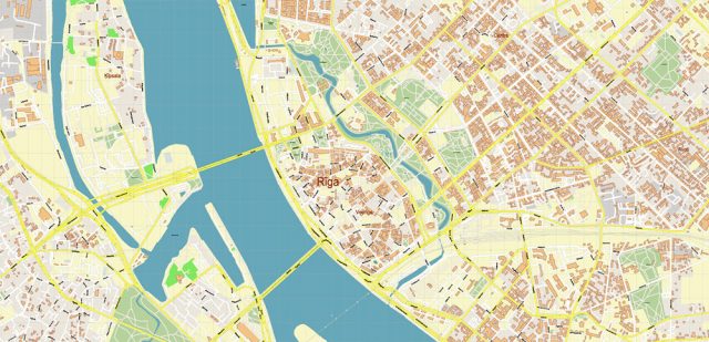 Riga + Jurmala Latvia Map Vector City Plan High Detailed Street Map ...