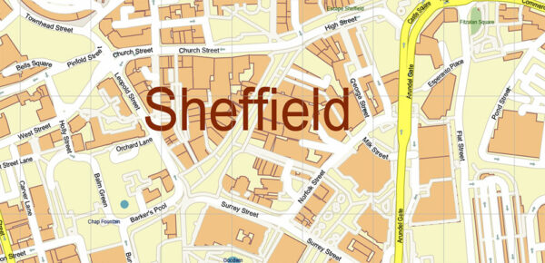 Sheffield Area UK Map Vector City Plan High Detailed Street Map ...