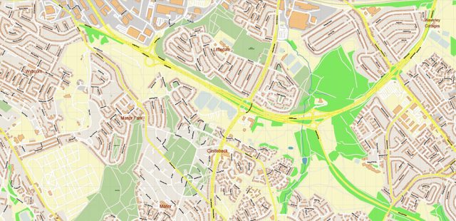 Sheffield Area UK PDF Vector Map: City Plan High Detailed Street Map ...