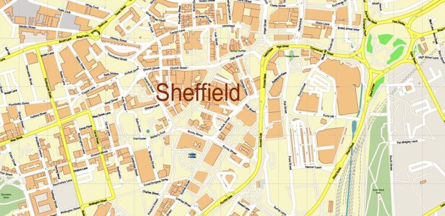 Sheffield Area UK Map Vector City Plan High Detailed Street Map ...