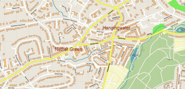 Sheffield Area UK Map Vector City Plan High Detailed Street Map ...