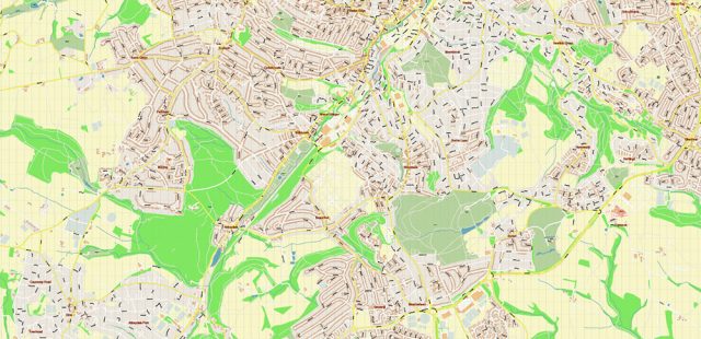 Sheffield Area UK Map Vector City Plan High Detailed Street Map ...