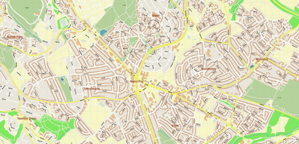Sheffield Area UK Map Vector City Plan High Detailed Street Map ...