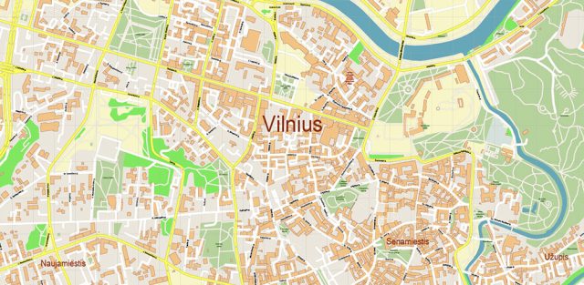 Vilnius Lithuania Map Vector City Plan High Detailed Street Map ...