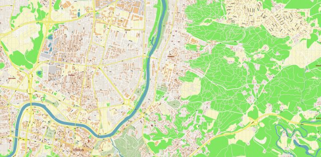 Vilnius Lithuania Map Vector City Plan High Detailed Street Map ...