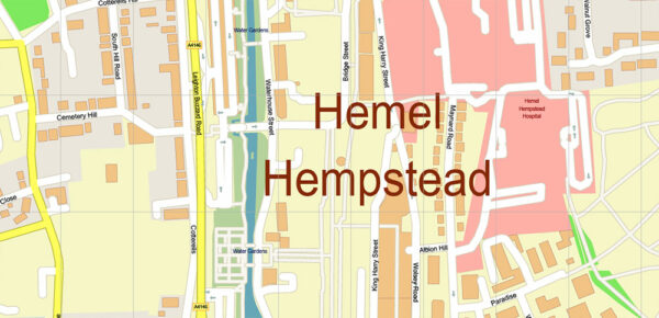 Hemel Hempstead UK Map Vector City Plan High Detailed Street Map ...