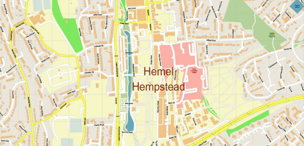 Hemel Hempstead UK Map Vector City Plan High Detailed Street Map ...