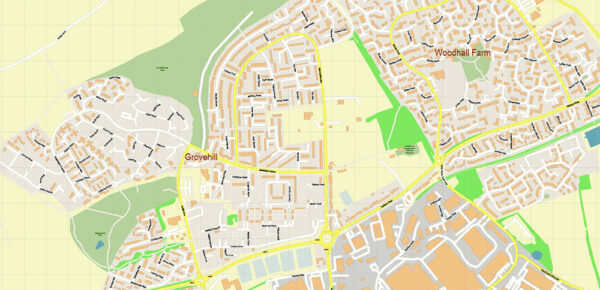 Hemel Hempstead UK Map Vector City Plan High Detailed Street Map ...