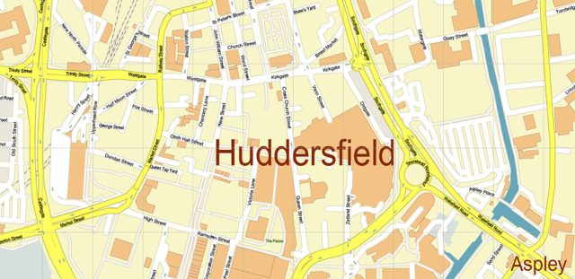 Huddersfield + King Cross + Halifax UK Map Vector City Plan High ...