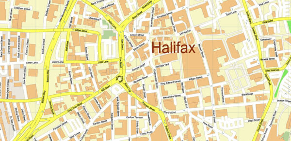Huddersfield + King Cross + Halifax UK Map Vector City Plan High ...