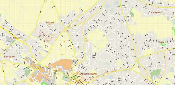 Huddersfield + King Cross + Halifax UK Map Vector City Plan High Detailed Street Map editable ...