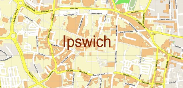 Ipswich UK Map Vector City Plan High Detailed Street Map editable Adobe ...