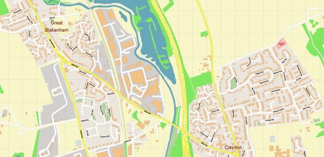 Ipswich UK PDF Vector Map: City Plan High Detailed Street Map editable ...