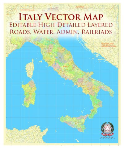 Italy complete country PDF Vector Map: Extra High Detailed Road Map ...