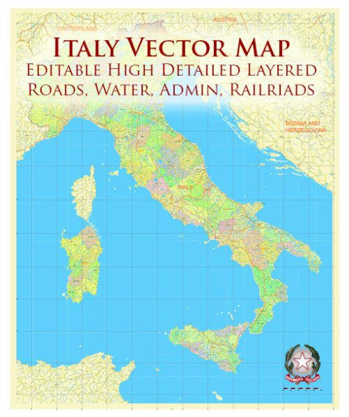 Italy complete country PDF Vector Map: Extra High Detailed Road Map ...