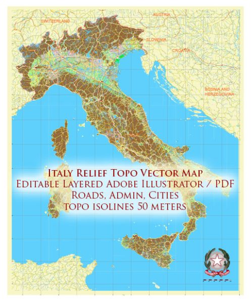 Italy complete country PDF Vector Map: Extra High Detailed Road Map ...