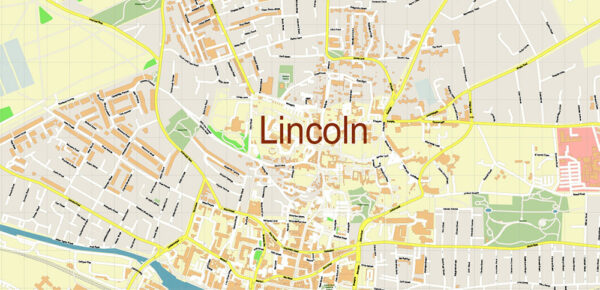 Lincoln UK Map Vector City Plan High Detailed Street Map editable Adobe ...