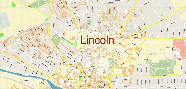 Lincoln UK PDF Vector Map: City Plan High Detailed Street Map editable ...