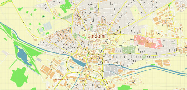 Lincoln UK Map Vector City Plan High Detailed Street Map editable Adobe ...