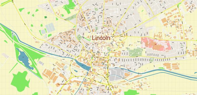 Lincoln UK Map Vector City Plan High Detailed Street Map editable Adobe ...