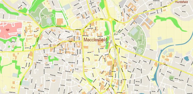 Macclesfield UK Map Vector City Plan High Detailed Street Map editable ...