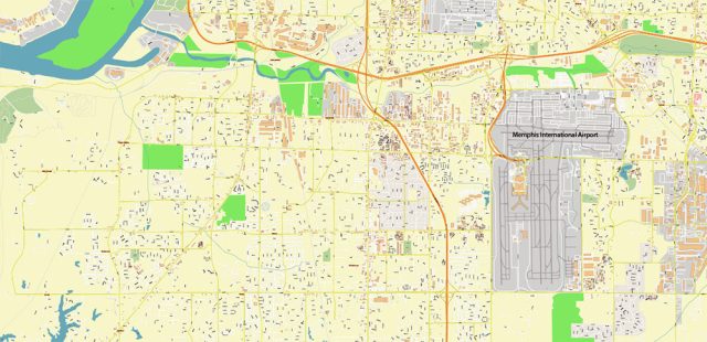 Memphis Tennessee US PDF Vector Map: City Plan High Detailed Street Map ...