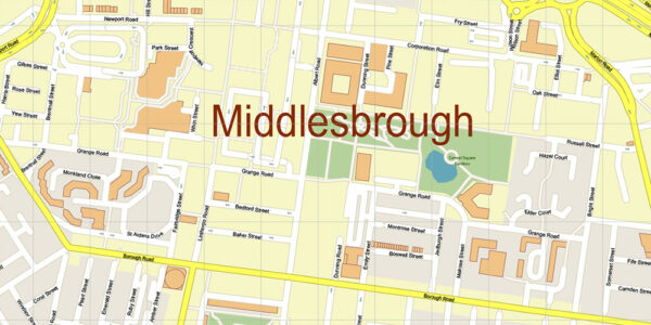 Middlesbrough + Hartlepool + Stockton-on-Tees UK PDF Vector Map: City ...
