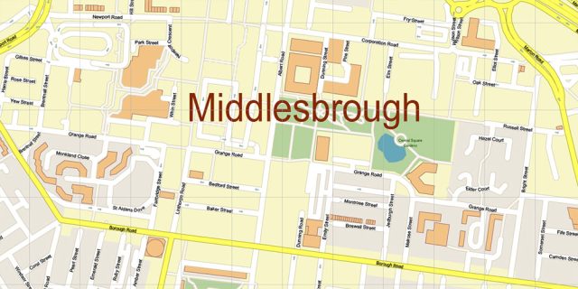 Middlesbrough + Hartlepool + Stockton-on-Tees UK PDF Vector Map: City ...