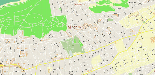 Milton + Yatton + Clevedon + Oldmixon UK Map Vector City Plan High ...