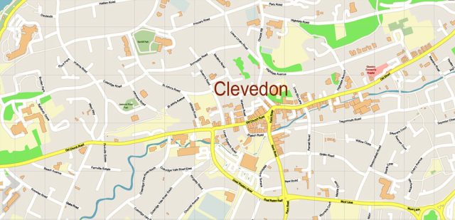 Milton + Yatton + Clevedon + Oldmixon UK Map Vector City Plan High ...