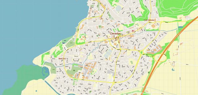 Milton + Yatton + Clevedon + Oldmixon UK Map Vector City Plan High ...