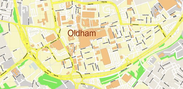 Oldham + New Moston + Rochdale UK Map Vector City Plan High Detailed ...