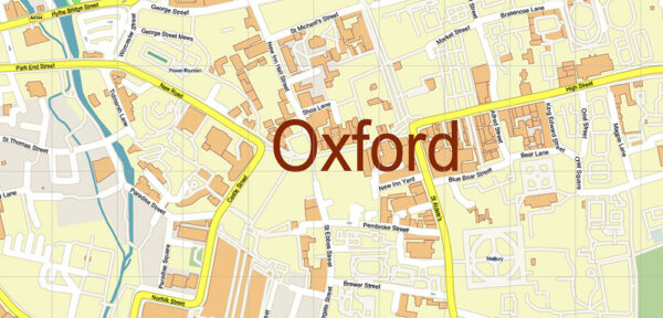 Oxford Area UK Map Vector City Plan High Detailed Street Map editable ...