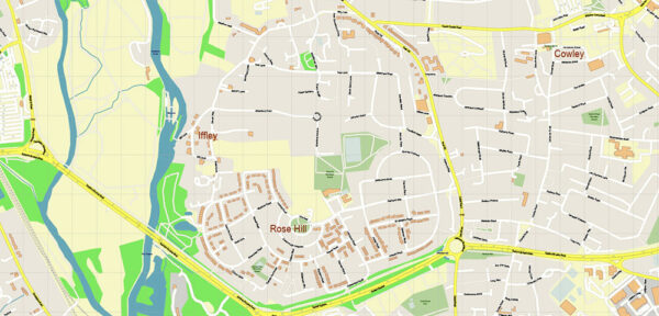 Oxford Area UK Map Vector City Plan High Detailed Street Map editable ...
