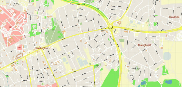 Oxford Area UK Map Vector City Plan High Detailed Street Map editable ...