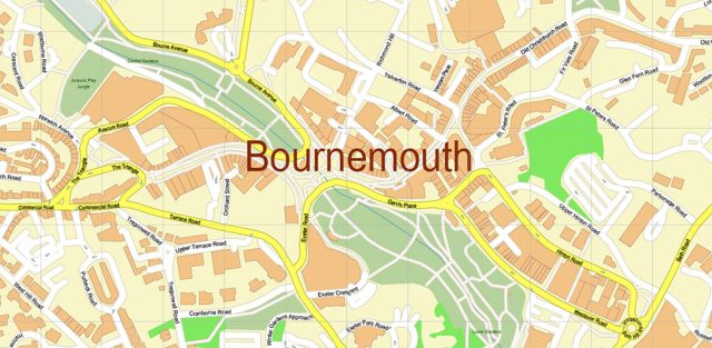 Poole + Bornemouth Area UK Map Vector City Plan High Detailed Street ...