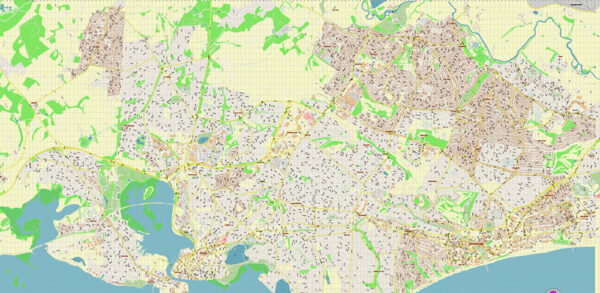 Poole + Bornemouth Area UK Map Vector City Plan High Detailed Street ...