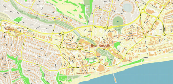 Poole + Bornemouth Area UK Map Vector City Plan High Detailed Street ...