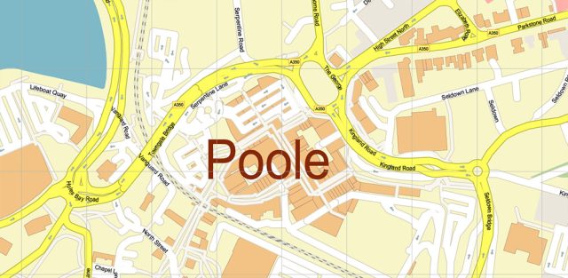 Poole + Bornemouth Area UK PDF Vector Map: City Plan High Detailed Street Map editable Adobe PDF ...