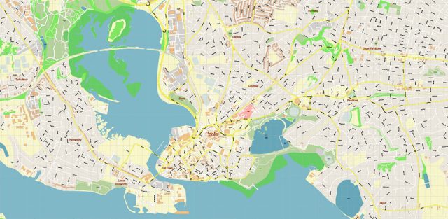 Poole + Bornemouth Area UK Map Vector City Plan High Detailed Street ...